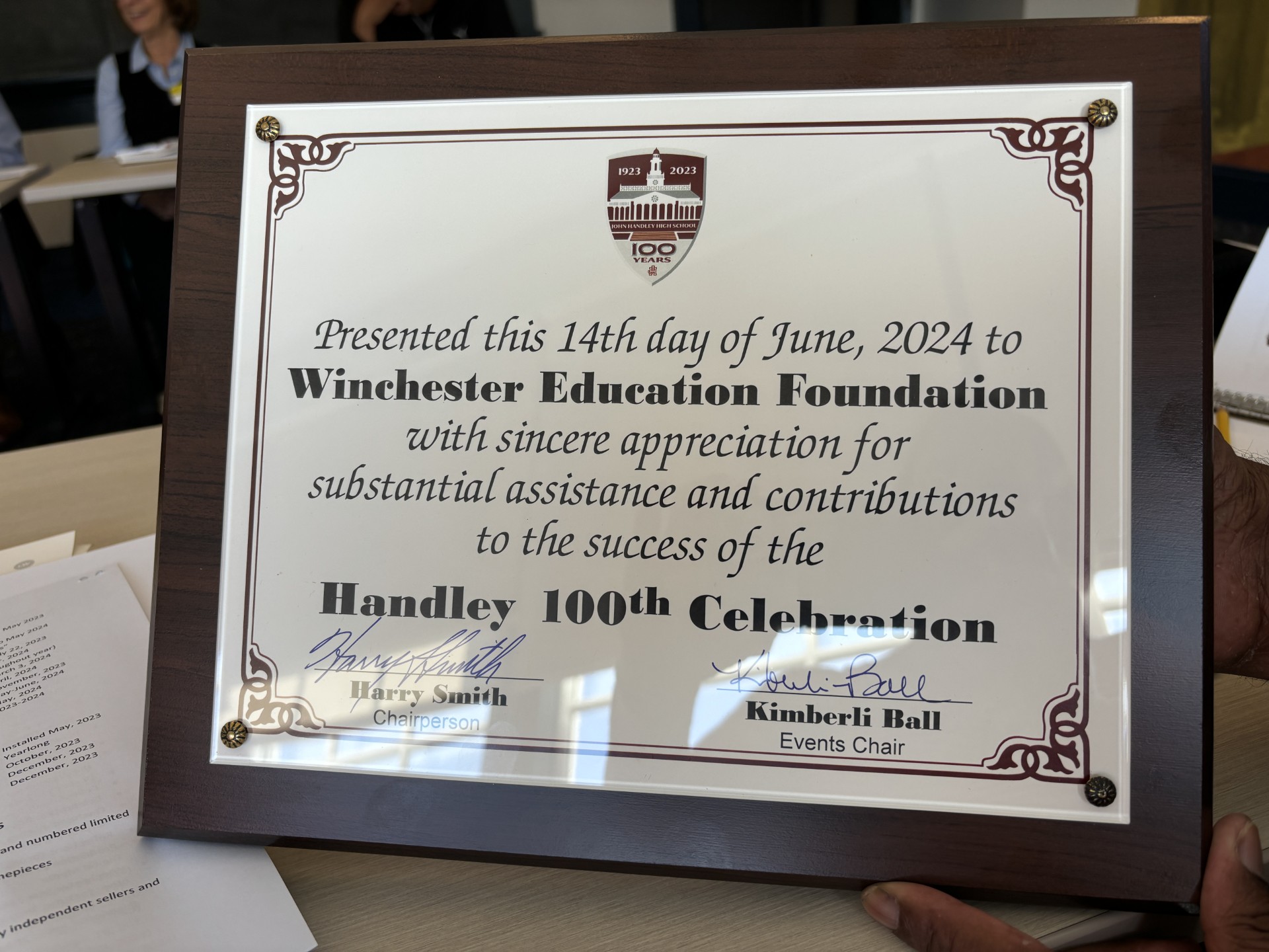 WEF Honored by One Handley Committee | Winchester Education Foundation